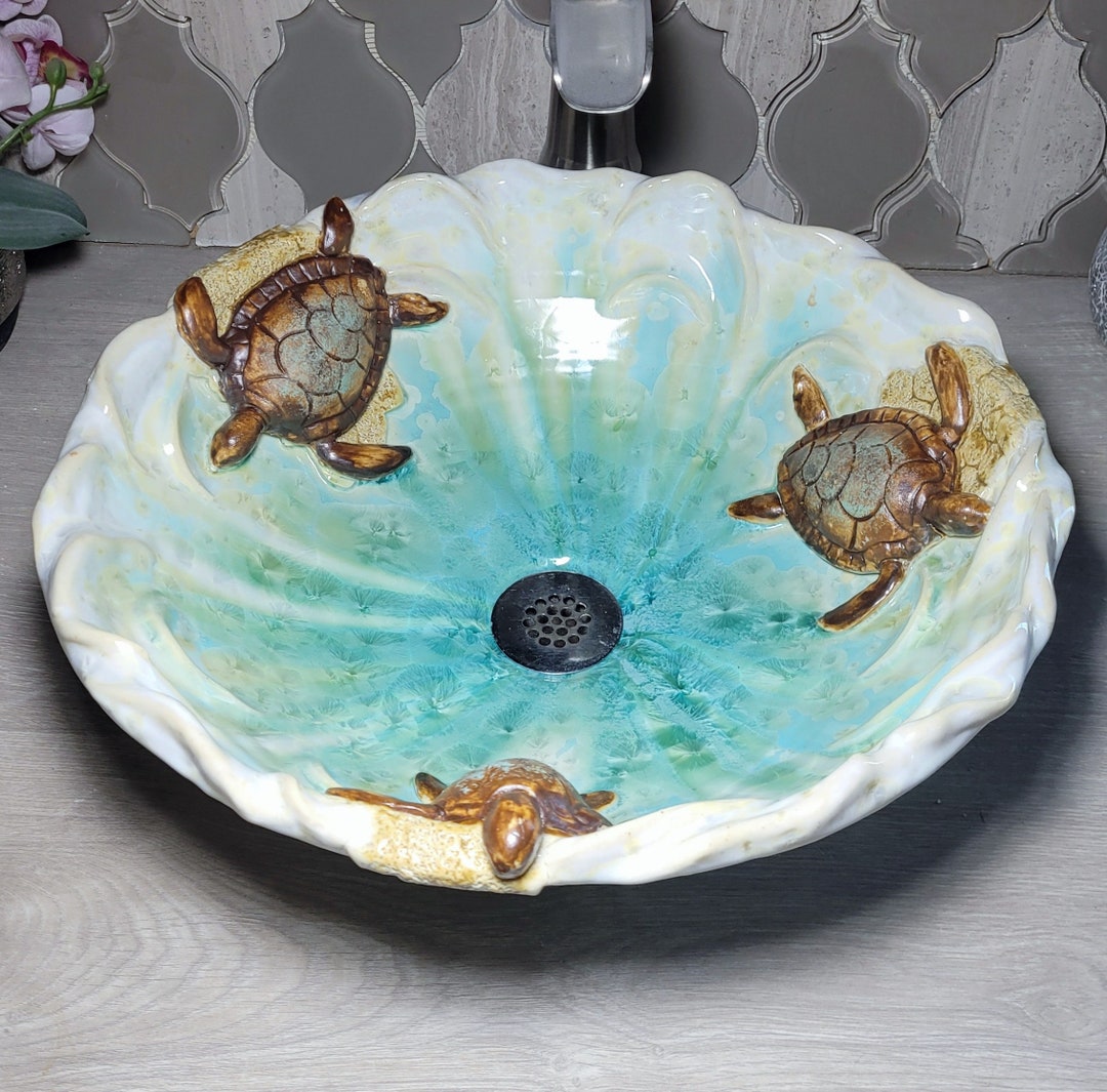READY to Ship Sea Turtles on Sand With Ocean Wave Rim Creams to ...