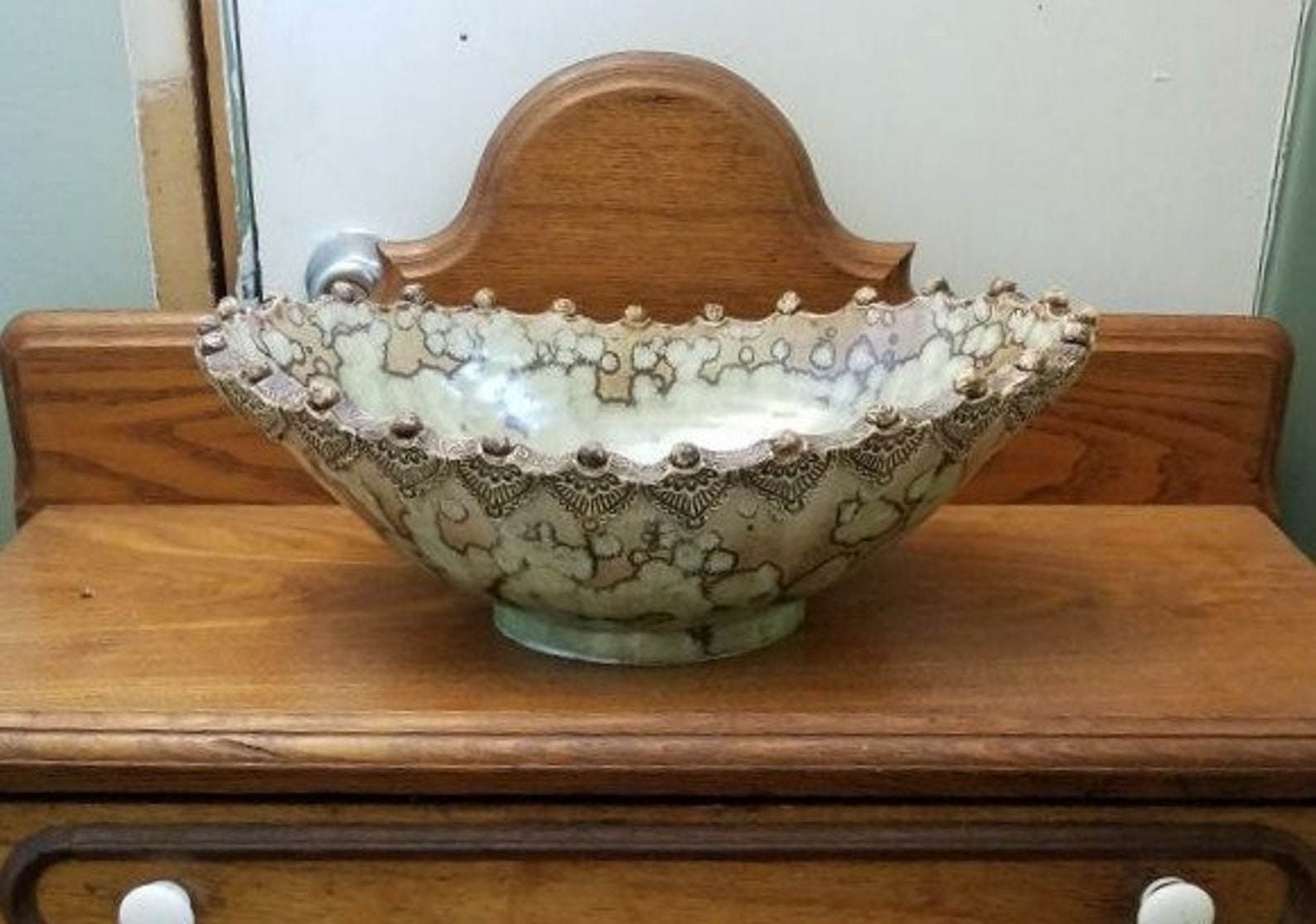 Oval Handmade Ceramic Vessel Sink With Concave Shape and Paisely Floral ...