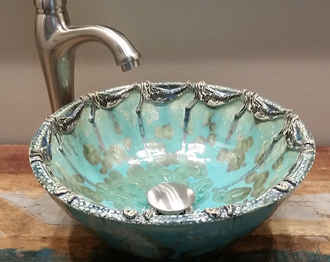 Mermaid Vessel Sink Reapeated Border Custom Ceramic Art Basin MADE TO ...