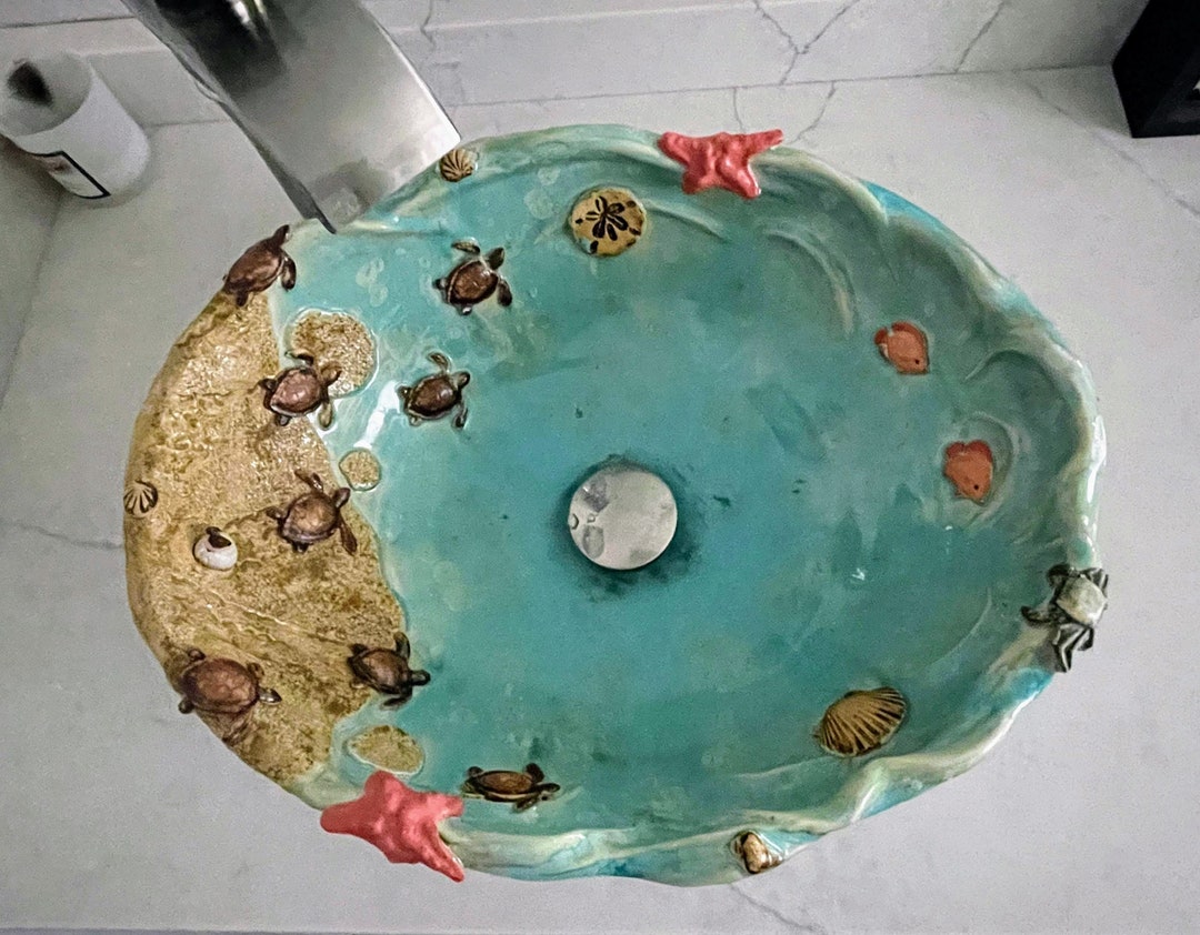 Baby Sea Turtles Vessel Sink Hatching on a Beach With Ocean Ceatures ...