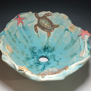 Vessel Sink Custom Sea Turtles and Ocean Creatures in Waves Sculputral ...