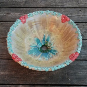 Vessel Sink Sculpture Flower Rim Pattern Custom Ceramic Art Basin MADE ...