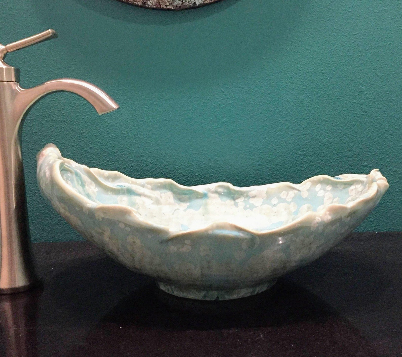 Custom Oval Crested Wave Ocean Vessel Sink Handmade Ceramic Pottery ...