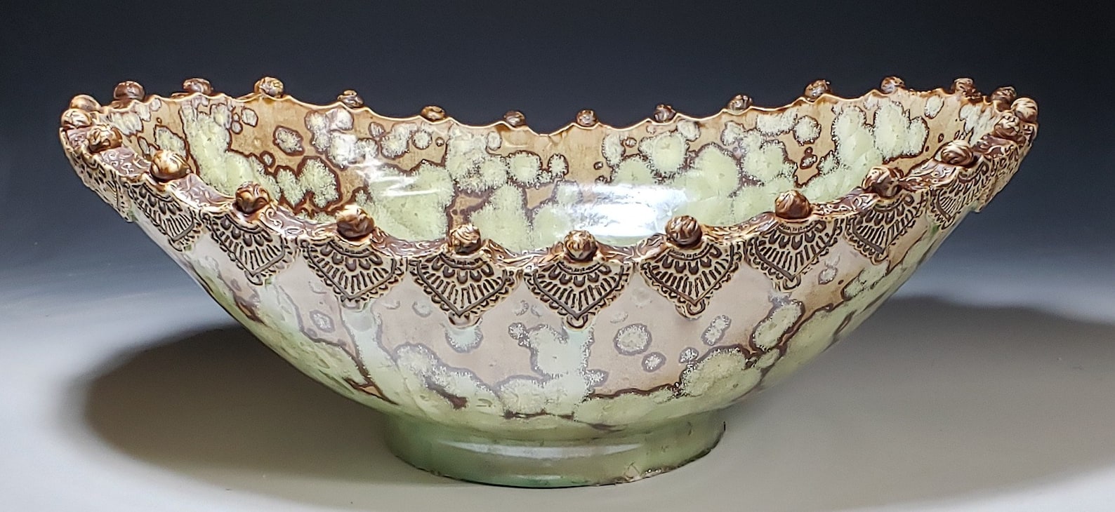 Oval Handmade Ceramic Vessel Sink With Concave Shape and Paisely Floral ...