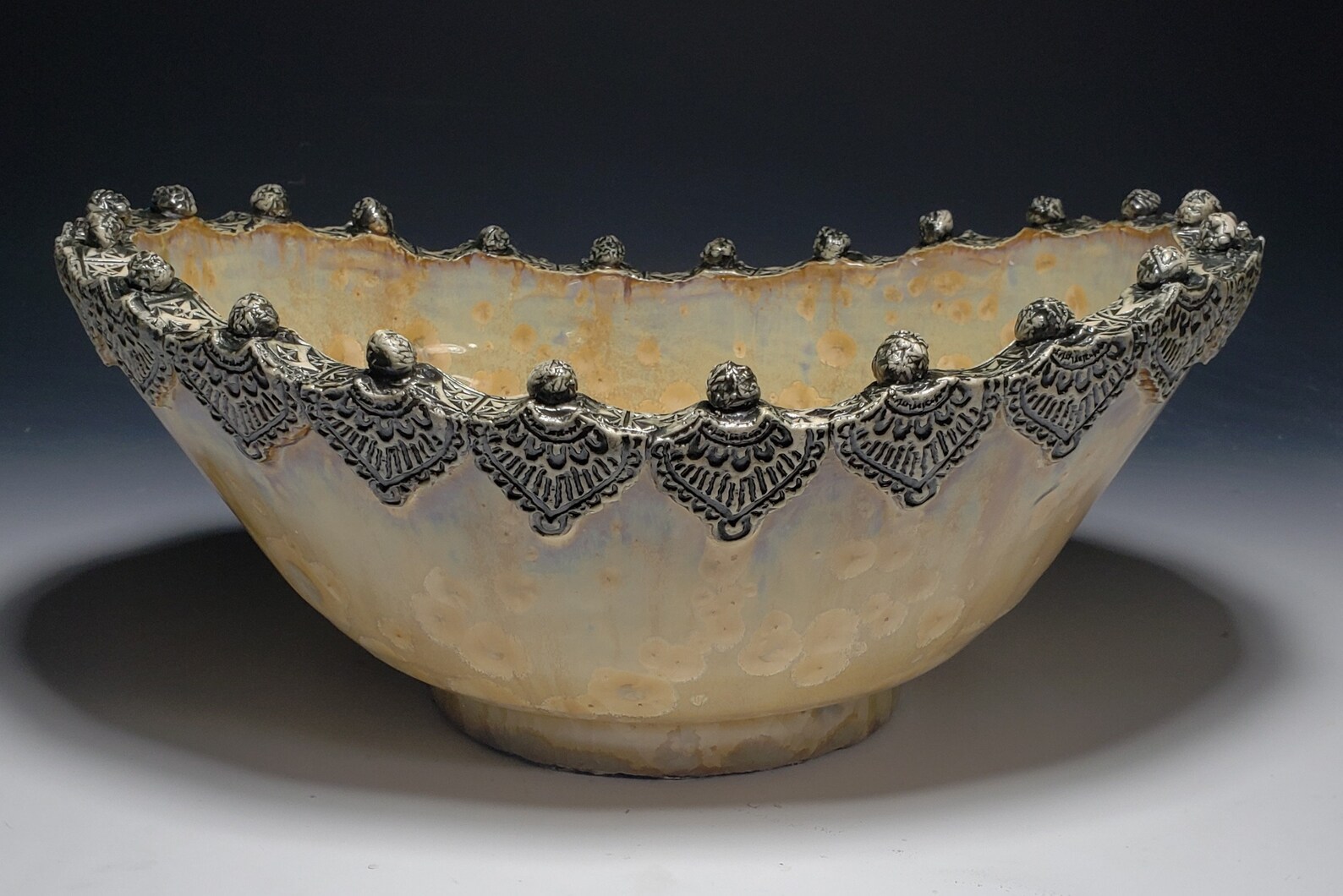 Oval Handmade Ceramic Vessel Sink With Concave Shape and Paisely Floral ...