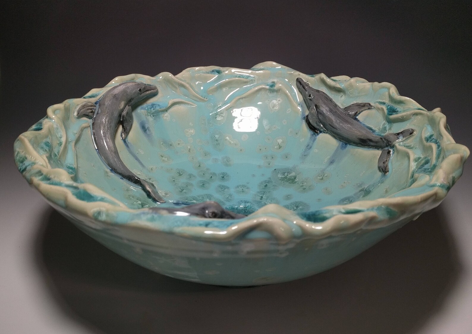 Dolphin Vessel Sink Handmade Art Basin Ocean Waves Crystalline - Etsy