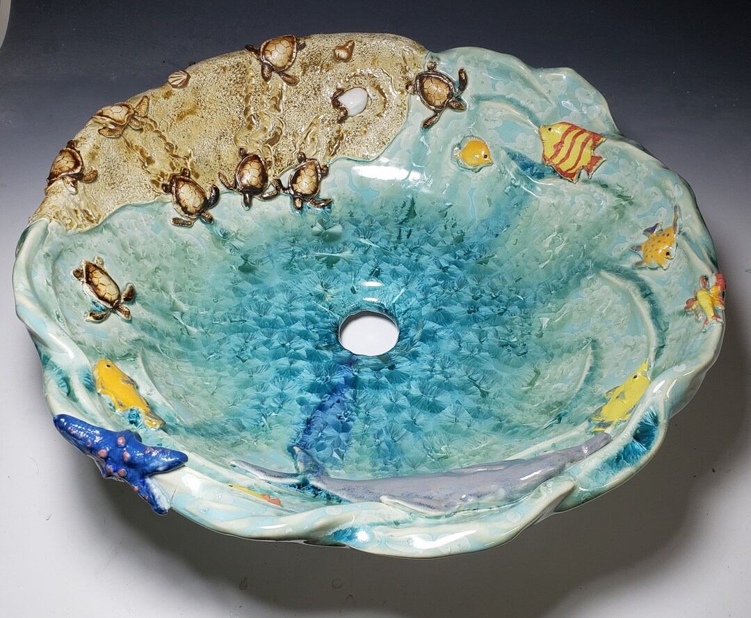 Baby Sea Turtles Vessel Sink Hatching on a Beach With Ocean Ceatures ...