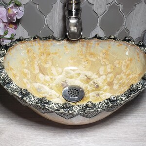 Oval Handmade Ceramic Vessel Sink With Concave Shape and Paisely Floral ...