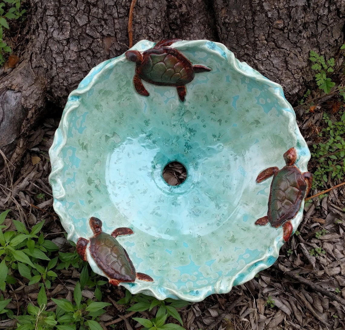 Vessel Sink Sea Turtles Ocean Waves Sandy Beach Handmade Art - Etsy