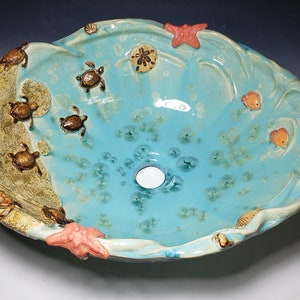 Baby Sea Turtles Vessel Sink Hatching on a Beach With Ocean Ceatures ...