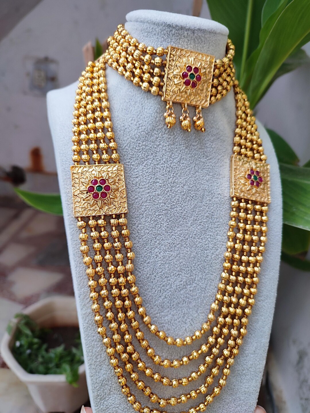 Kemp Jewelry/antique Gold Ruby Temple Jewelry Set/south Indian Bridal ...