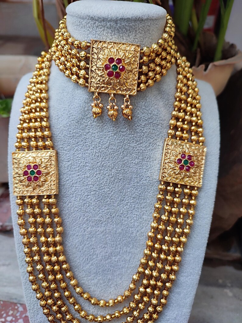 Kemp Jewelry/antique Gold Ruby Temple Jewelry Set/south Indian Bridal ...