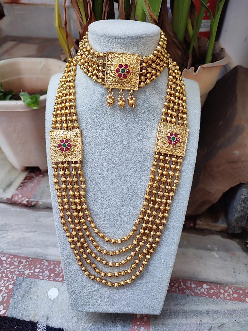 Kemp Jewelry/antique Gold Ruby Temple Jewelry Set/south Indian Bridal ...