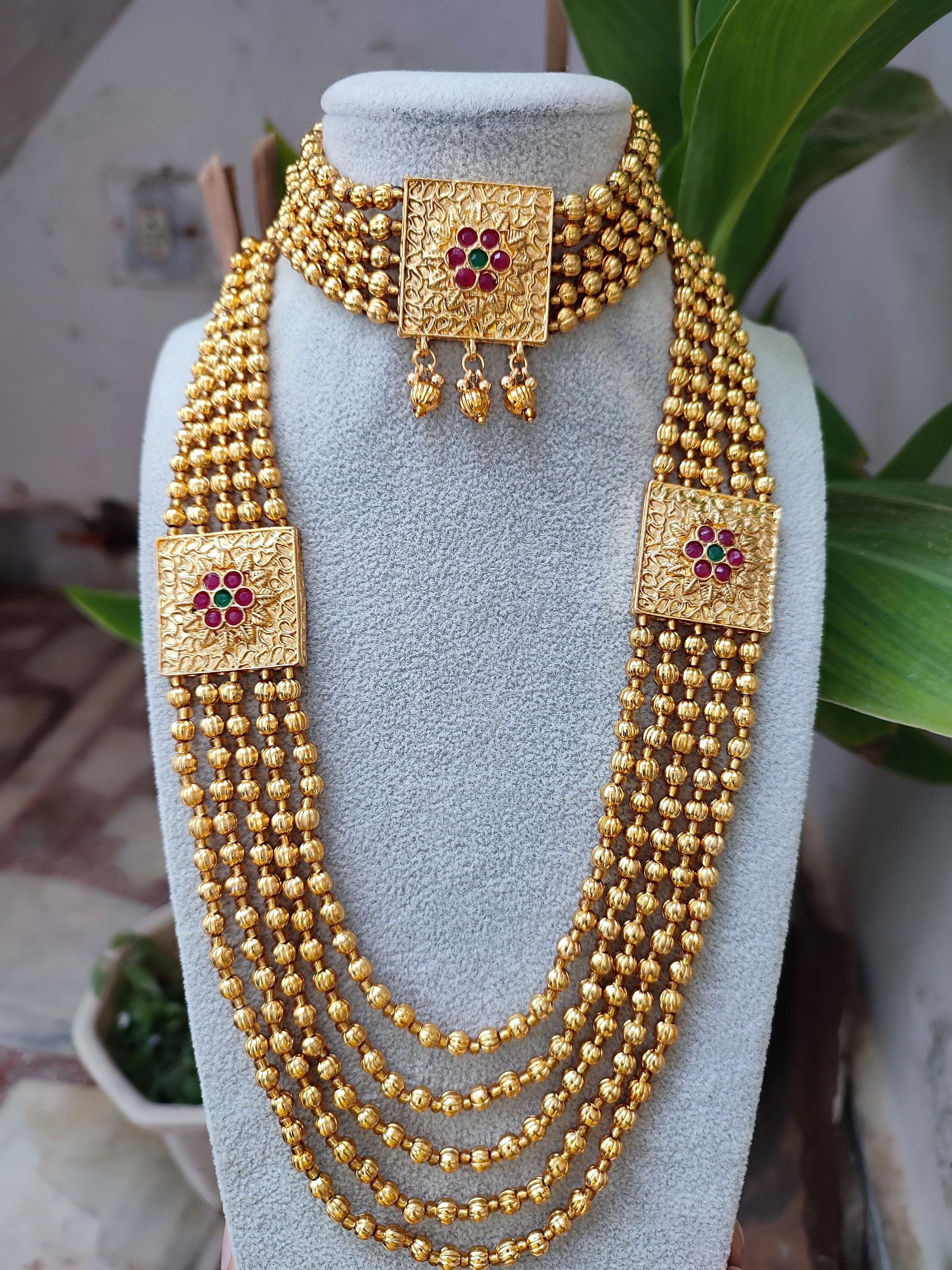 Kemp Jewelry/antique Gold Ruby Temple Jewelry Set/south Indian Bridal ...