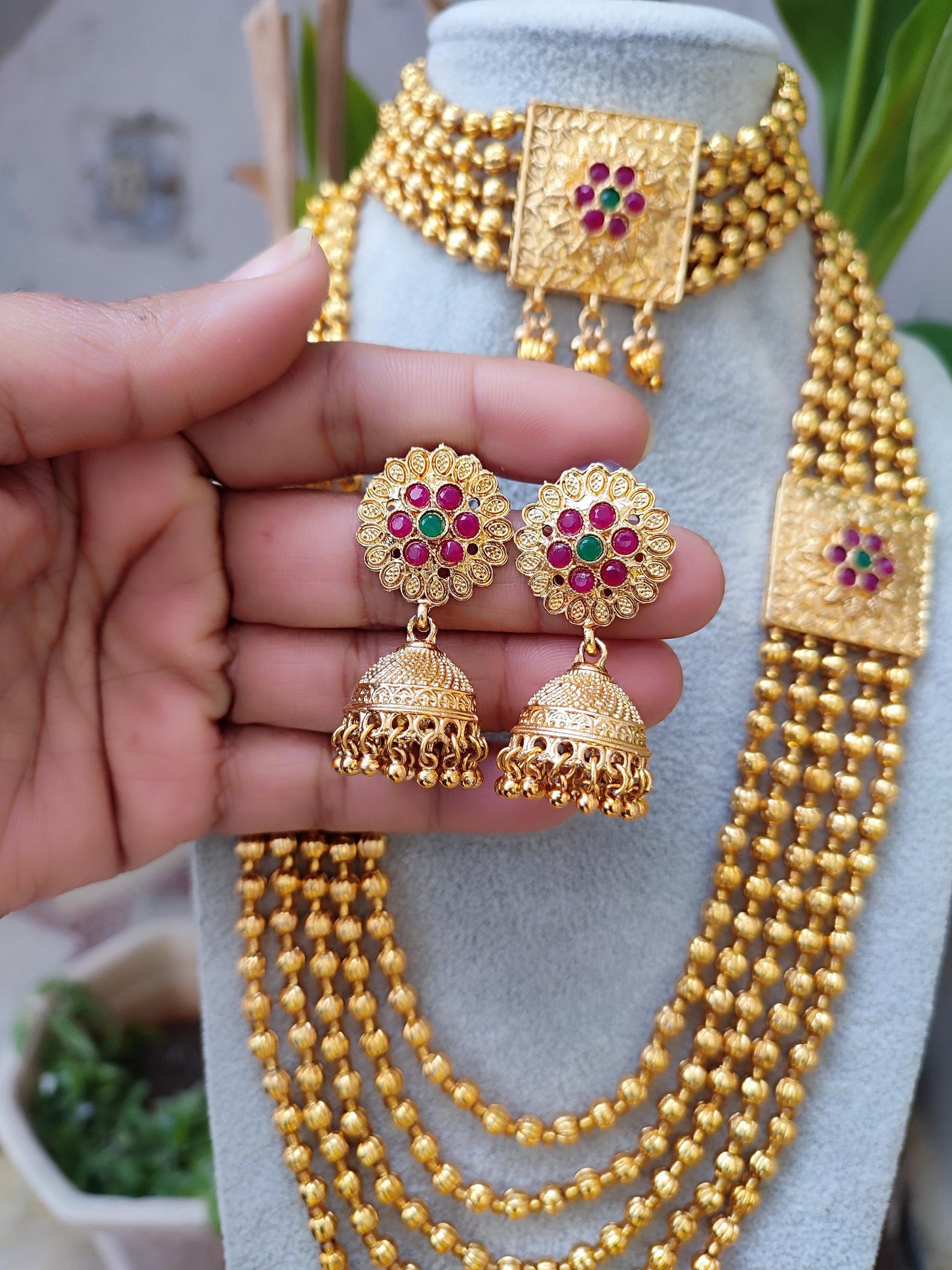 Kemp Jewelry/antique Gold Ruby Temple Jewelry Set/south Indian Bridal ...