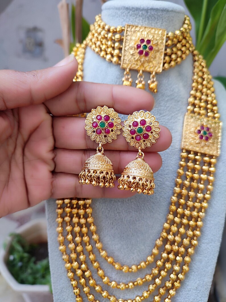 Kemp Jewelry/antique Gold Ruby Temple Jewelry Set/south Indian Bridal ...