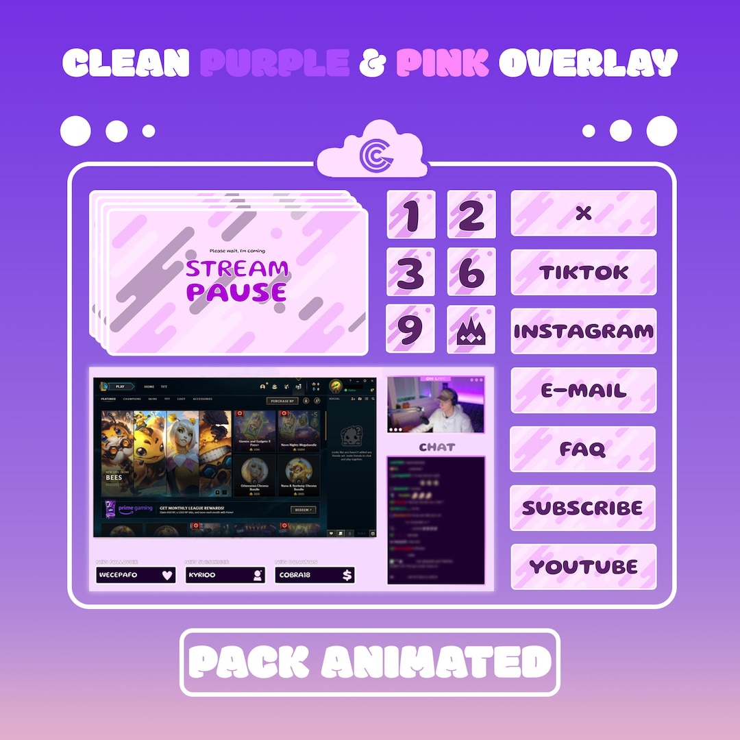 Pink Animated Stream Overlay Twitch, Youtube, Kick Compatible With OBS ...