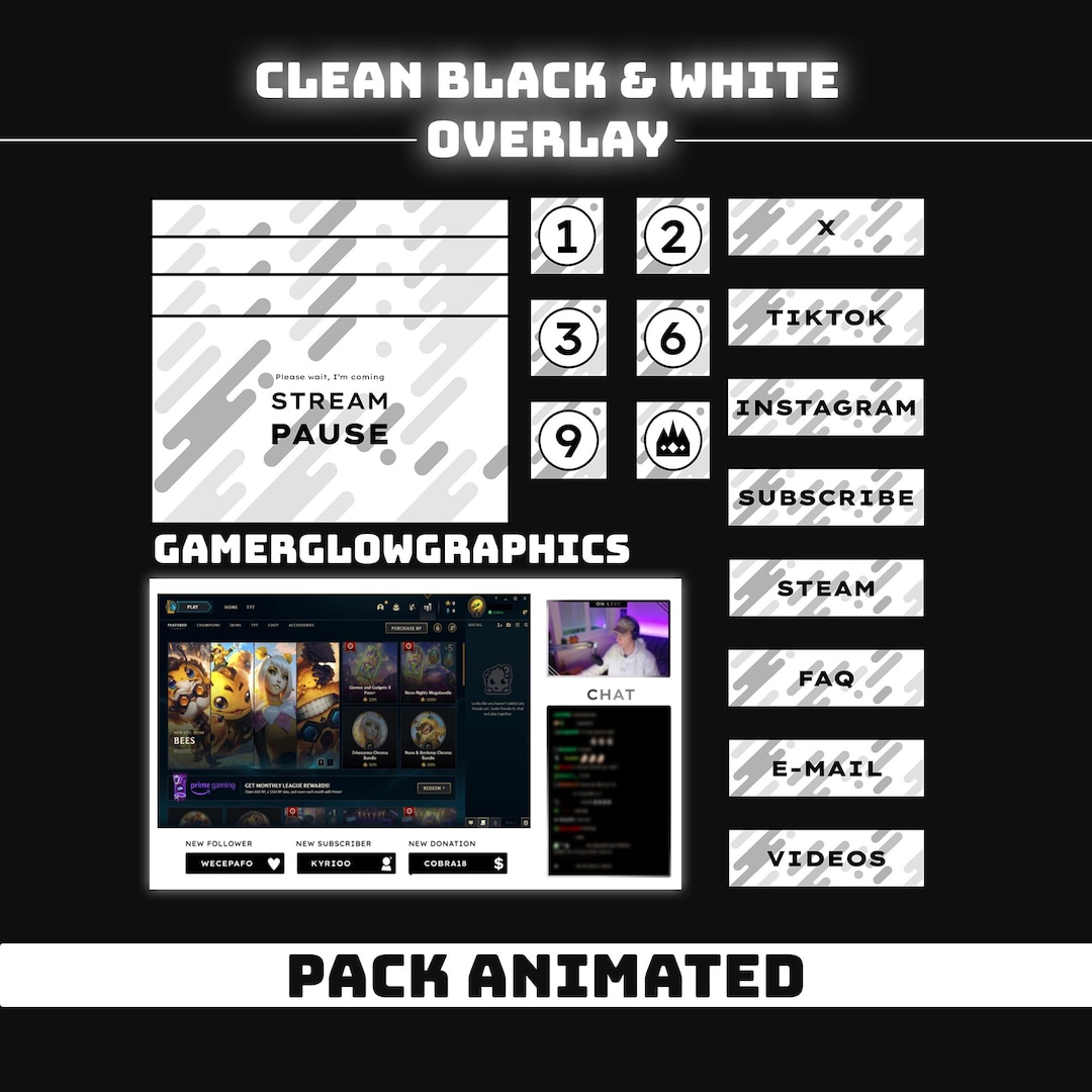 White Animated Stream Overlay Twitch, Youtube, Kick Compatible With OBS ...