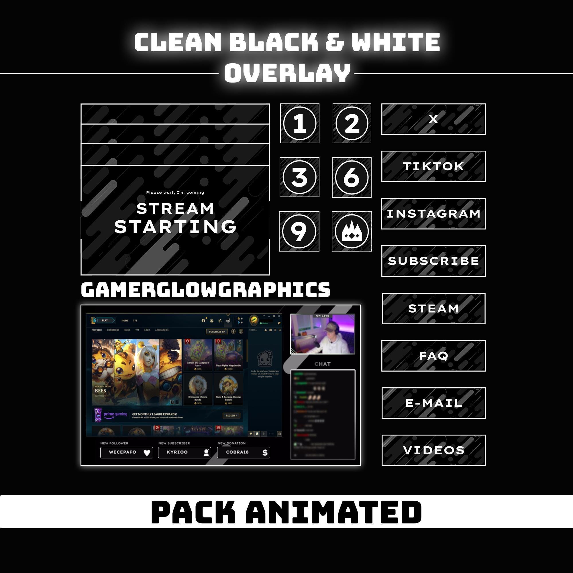 Dark Animated Stream Overlay - Twitch, Youtube, Kick - Compatible With ...