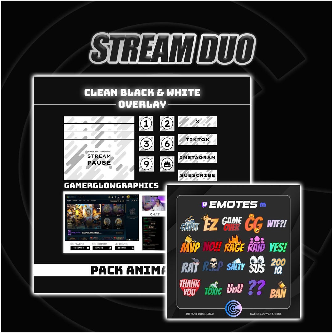 Duo Stream Pack – White | Animated Overlay & Text Emotes | Twitch, OBS ...