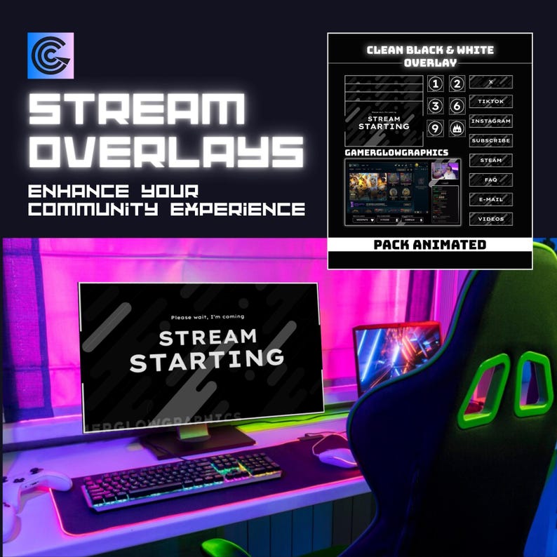 Dark Animated Stream Overlay - Twitch, Youtube, Kick - Compatible With ...