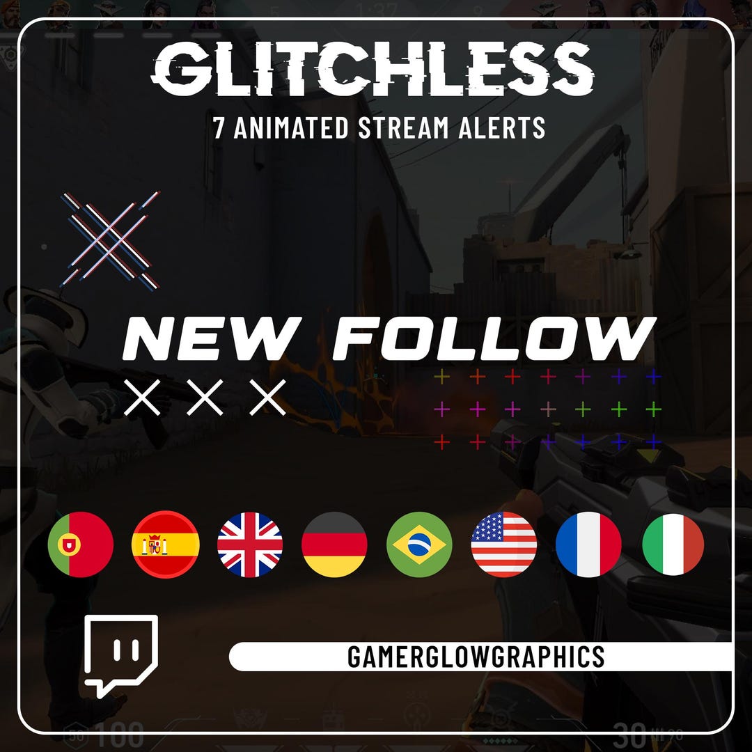 Animated Glitch Alert Pack | for Twitch, Kick | Compatible With OBS ...
