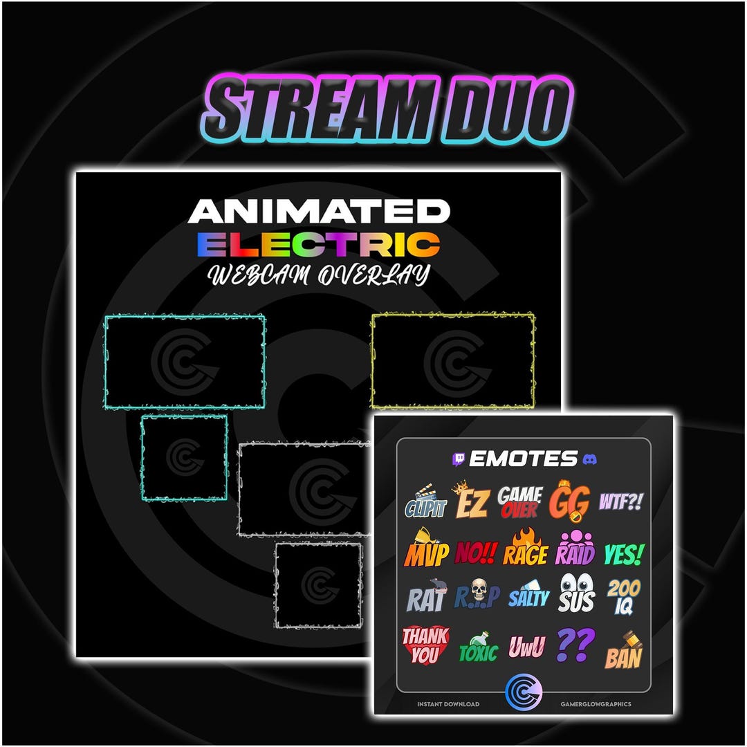 Duo Stream Pack – Electric | Animated Camera Frame & Text Emotes ...