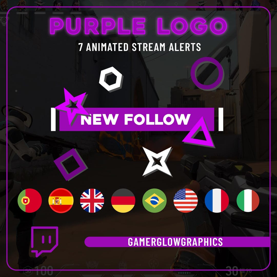 Animated Purple Alert Pack | for Twitch, Kick | Compatible With OBS ...