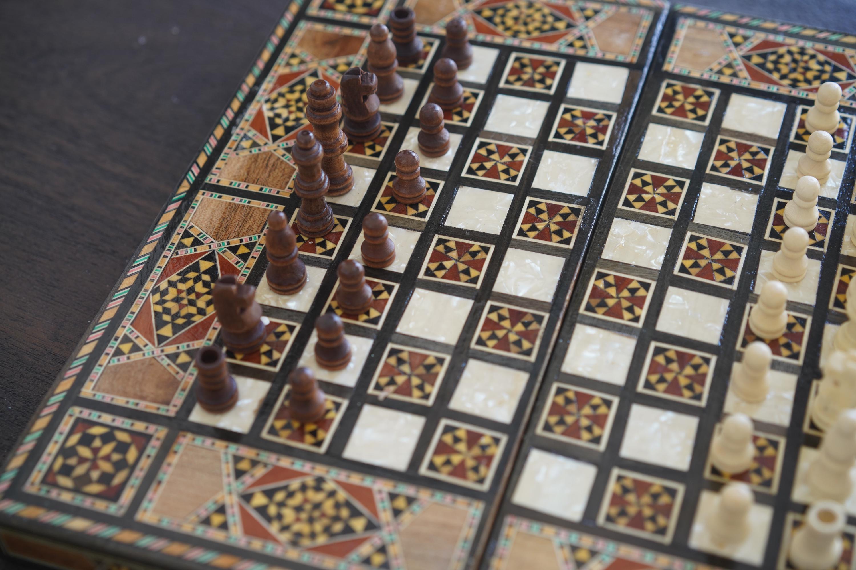 Beautiful Wooden Chess and Backgammon Board With Pieces Mother of Pearl ...