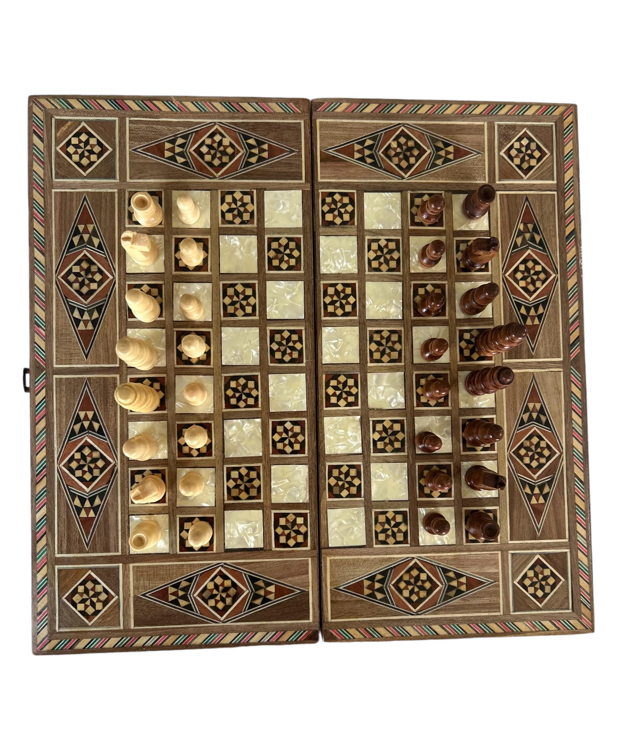 Beautiful Wooden Chess and Backgammon Board With Pieces Mother of Pearl ...