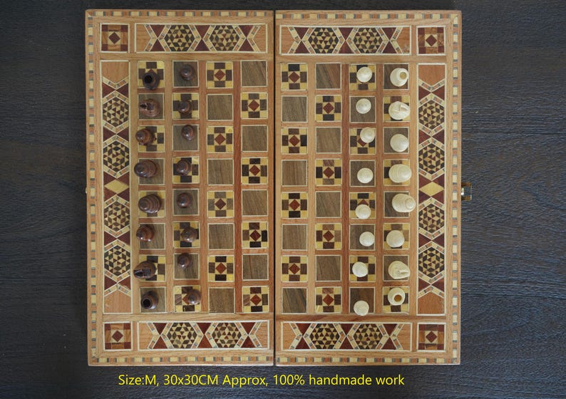 Handcrafted Wooden Chess Board With Intricate Inlay Design Medium Size ...