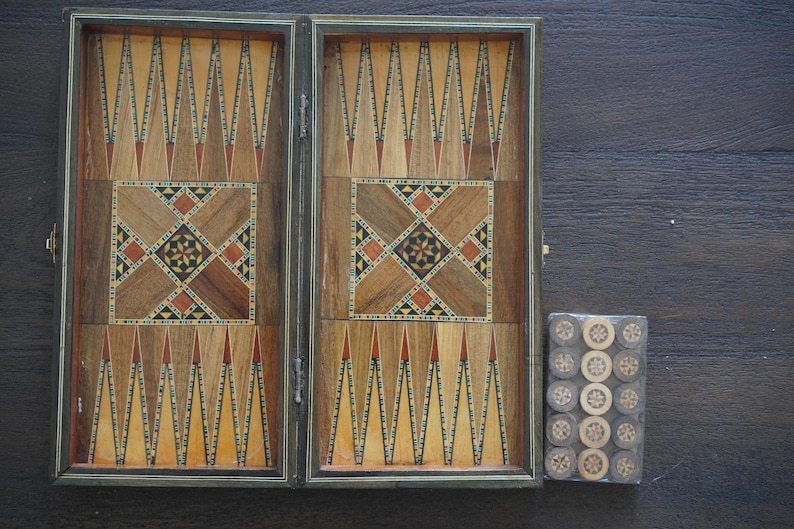 Beautiful Wooden Chess and Backgammon Board With Pieces Mother of Pearl ...