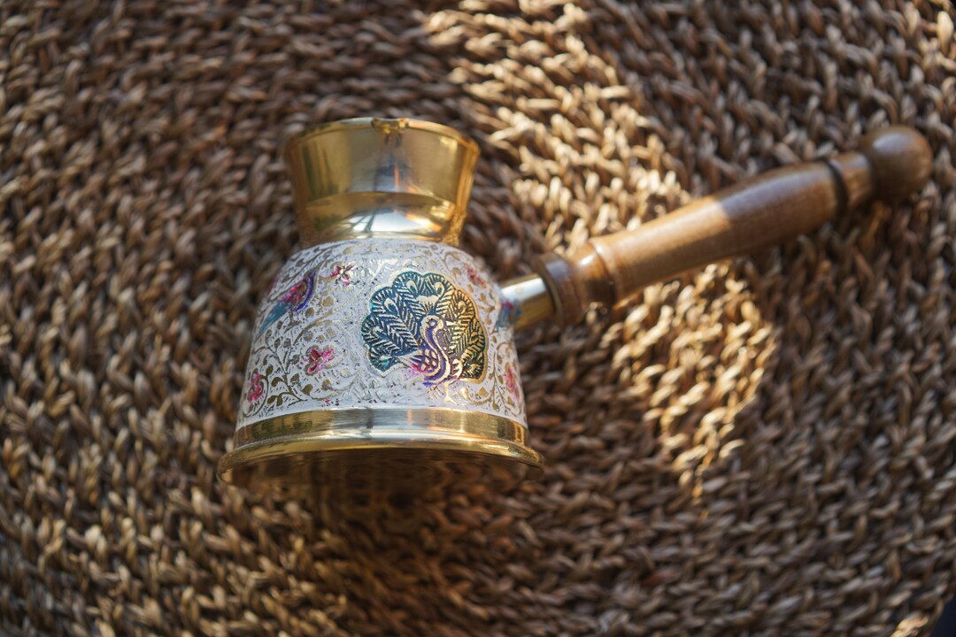Handmade Copper Turkish Coffee Pot: Peacock Finjan, Middle Eastern ...