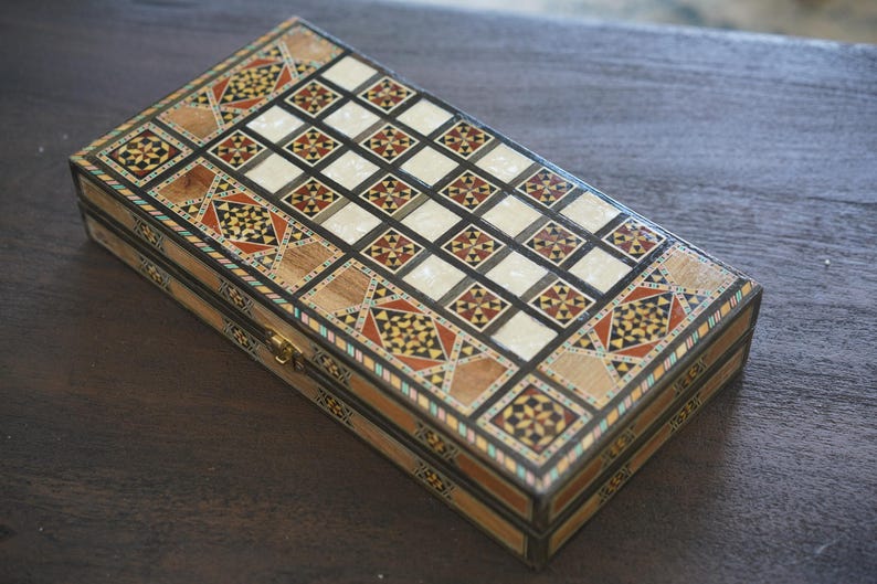 Beautiful Wooden Chess and Backgammon Board With Pieces Mother of Pearl ...