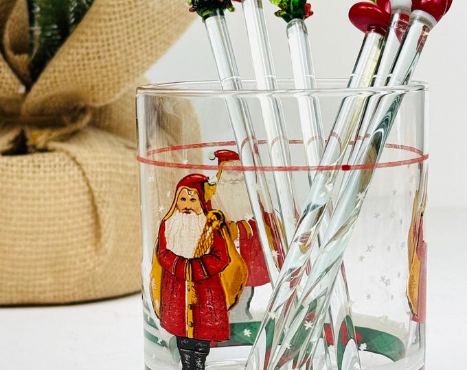 Vintage Christmas Swizzle Sticks - 6 Blown Glass Holiday Theme Barware ...