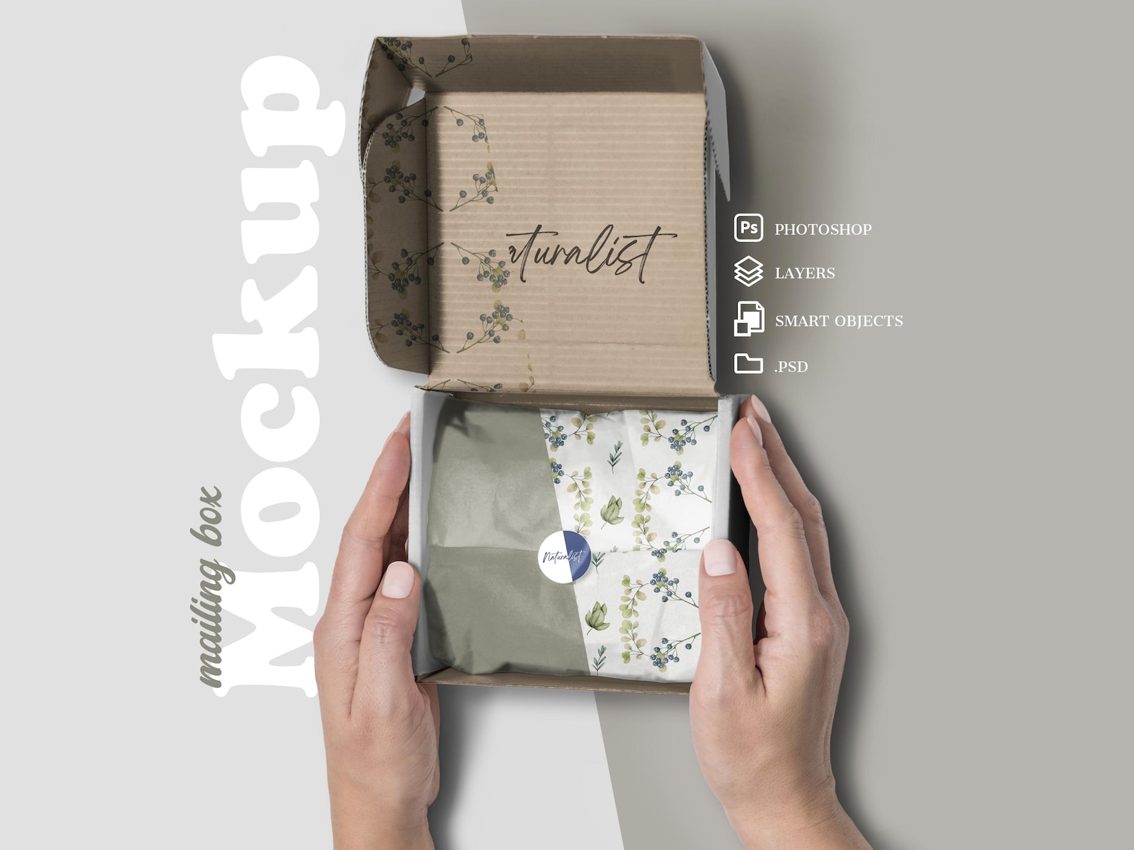 Mailing Box Mockup With Wrapping Tissue Paper & Sticker | Gift Box ...
