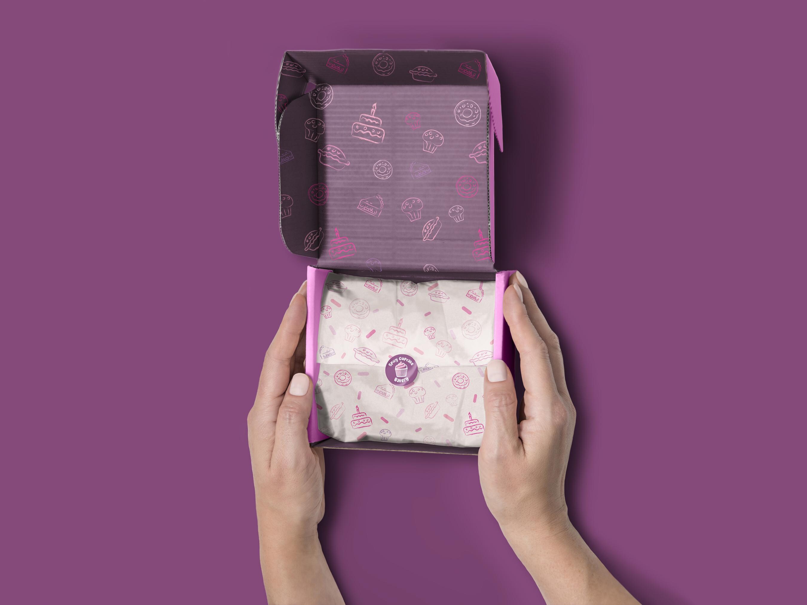 Mailing Box Mockup With Wrapping Tissue Paper & Sticker | Gift Box ...