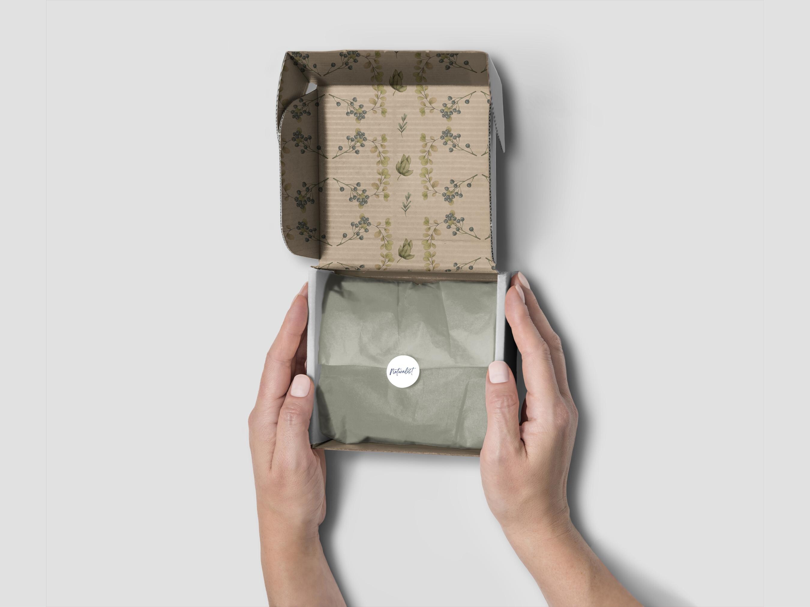 Mailing Box Mockup With Wrapping Tissue Paper & Sticker | Gift Box ...