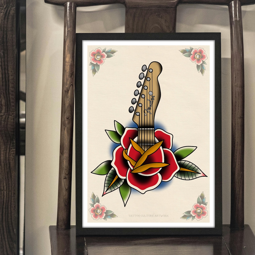 American Traditional Tattoo Guitar Telecaster Fender Artwork Flash ...