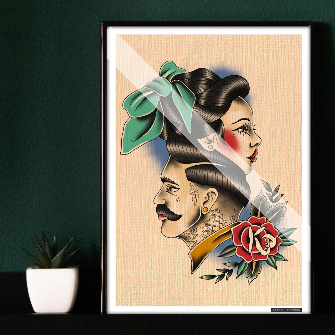 American Traditional Tattoo Old School Artwork Flash Print Lady ...