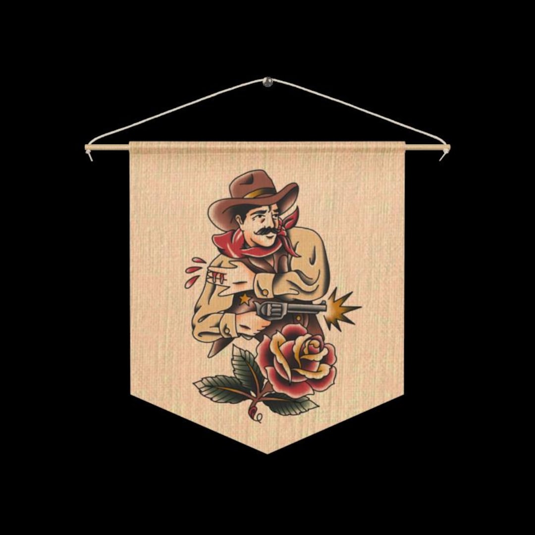American Traditional Cowboy Rose Tattoo Pennant Banner - Etsy