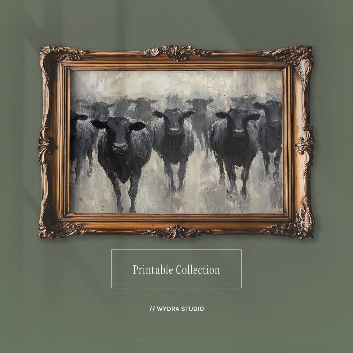 Herd of Black Cattle Stampeding Instant Download Antique Vibes, Warm ...