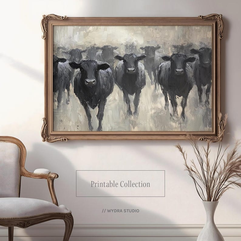 Herd of Black Cattle Stampeding Instant Download Antique Vibes, Warm ...