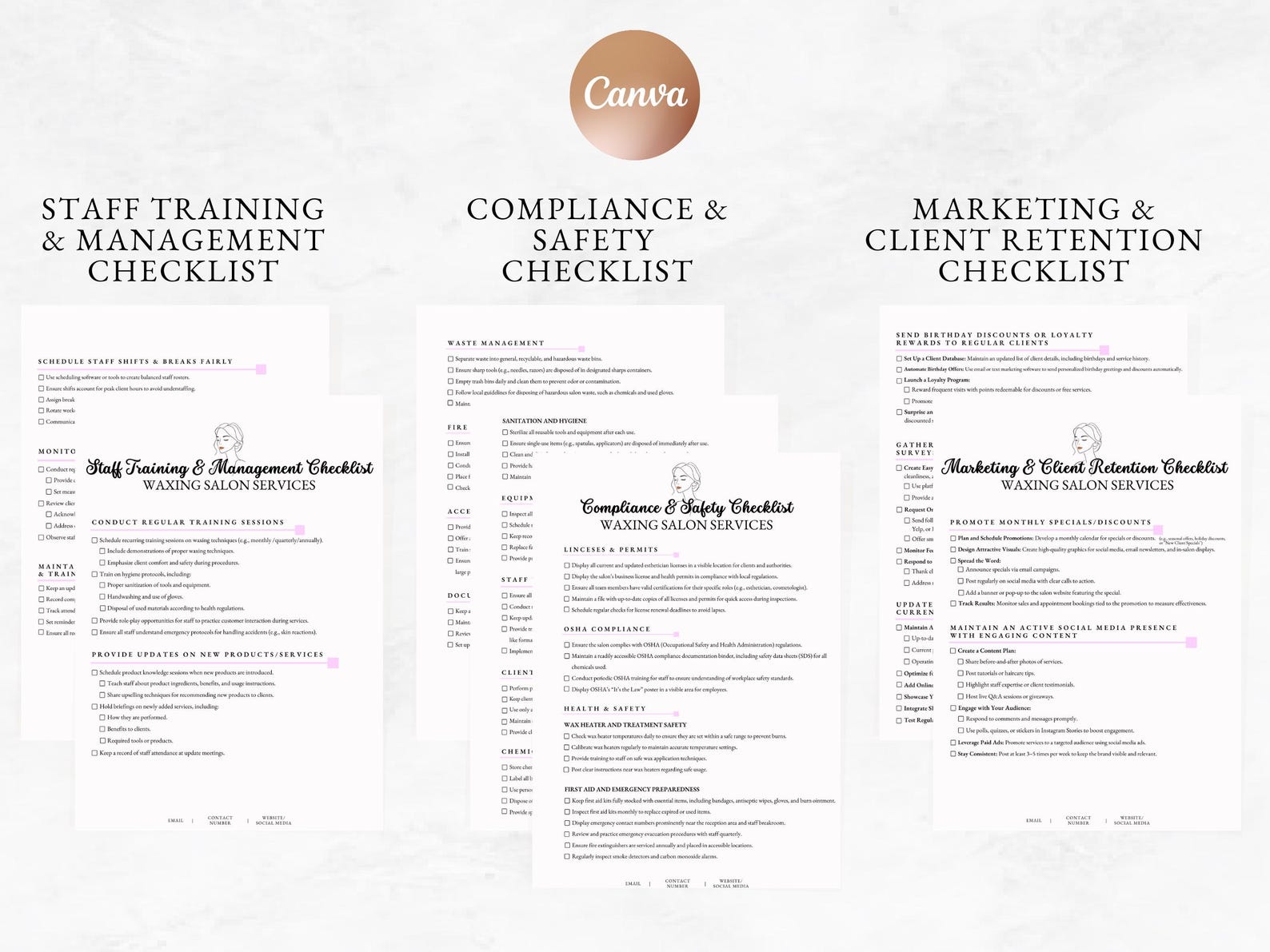 Printable Waxing Salon Checklist Bundle Editable Esthetician Templates ...
