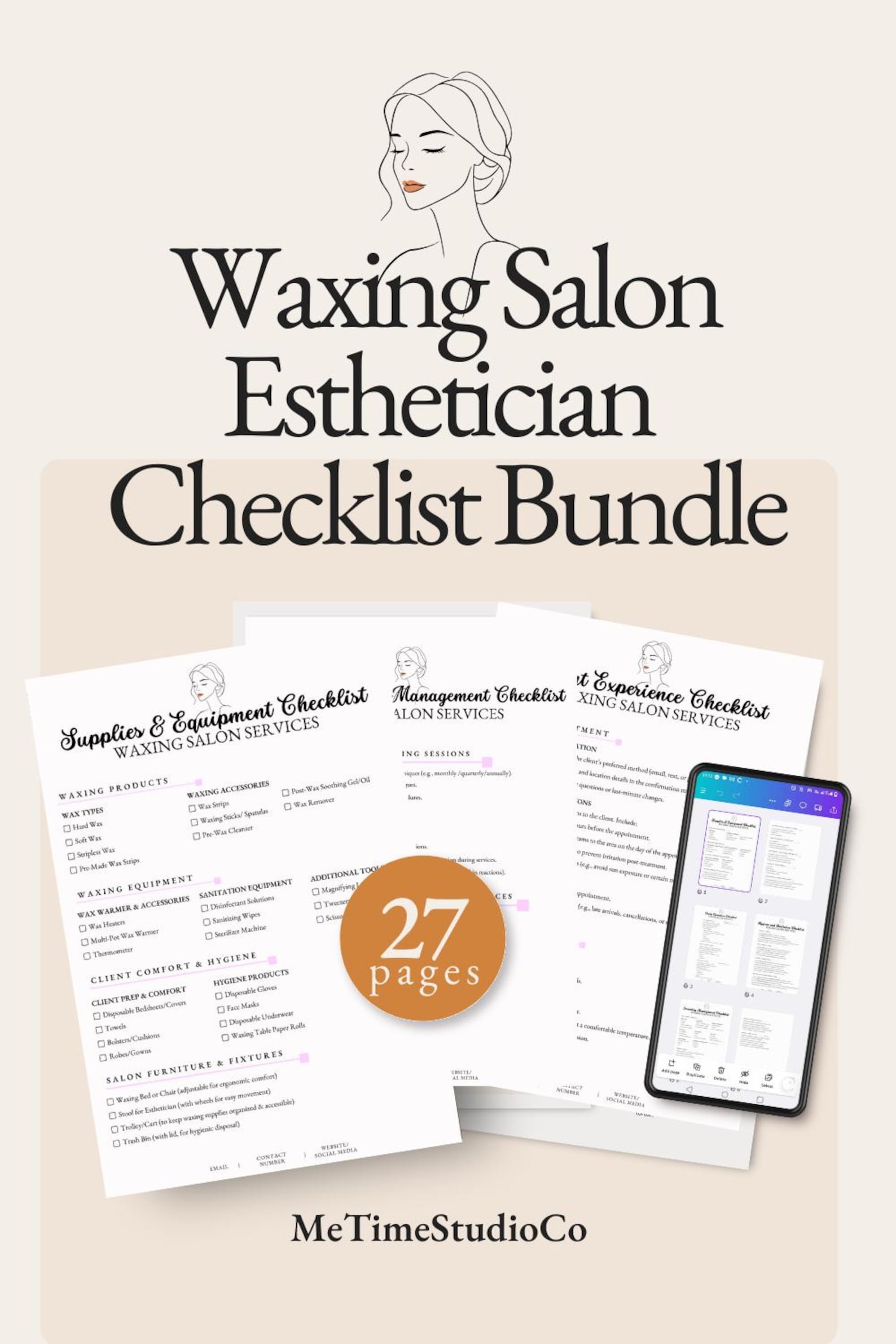 Printable Waxing Salon Checklist Bundle Editable Esthetician Templates ...