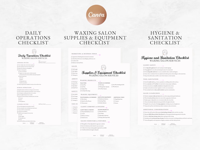 Printable Waxing Salon Checklist Bundle Editable Esthetician Templates ...