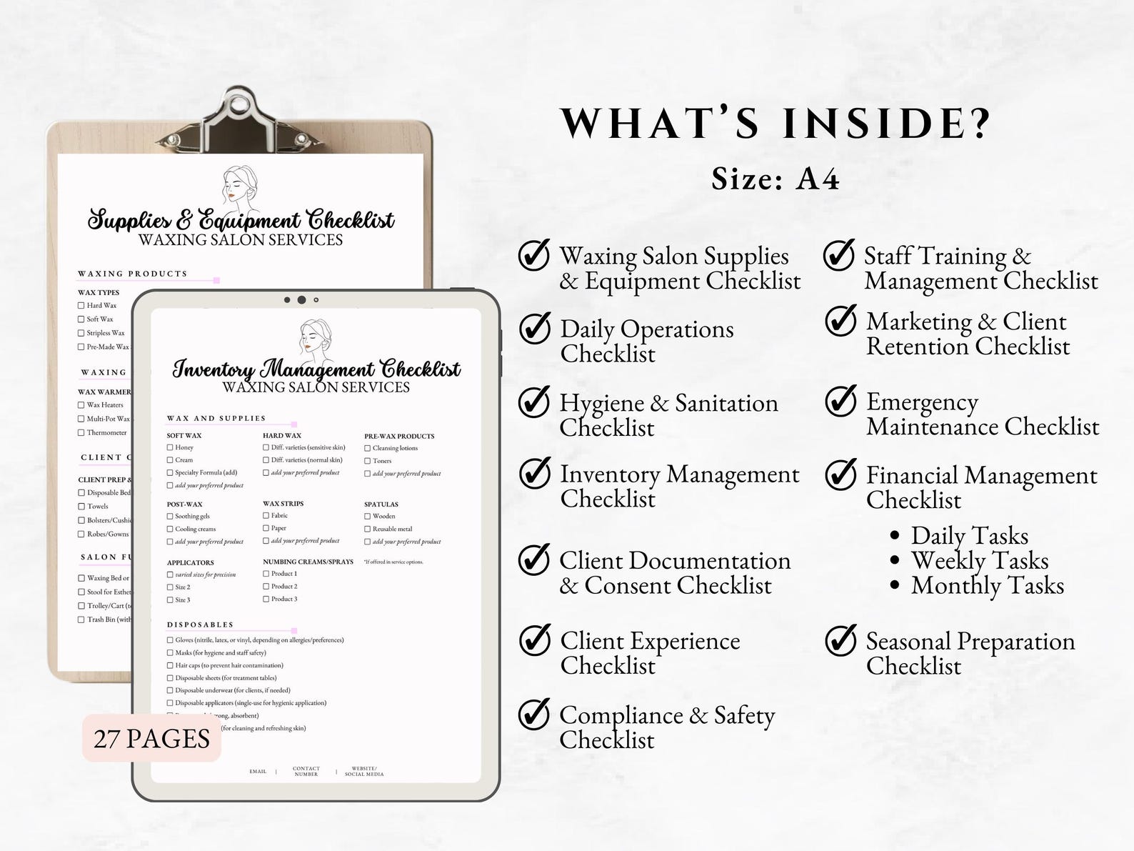 Printable Waxing Salon Checklist Bundle Editable Esthetician Templates ...