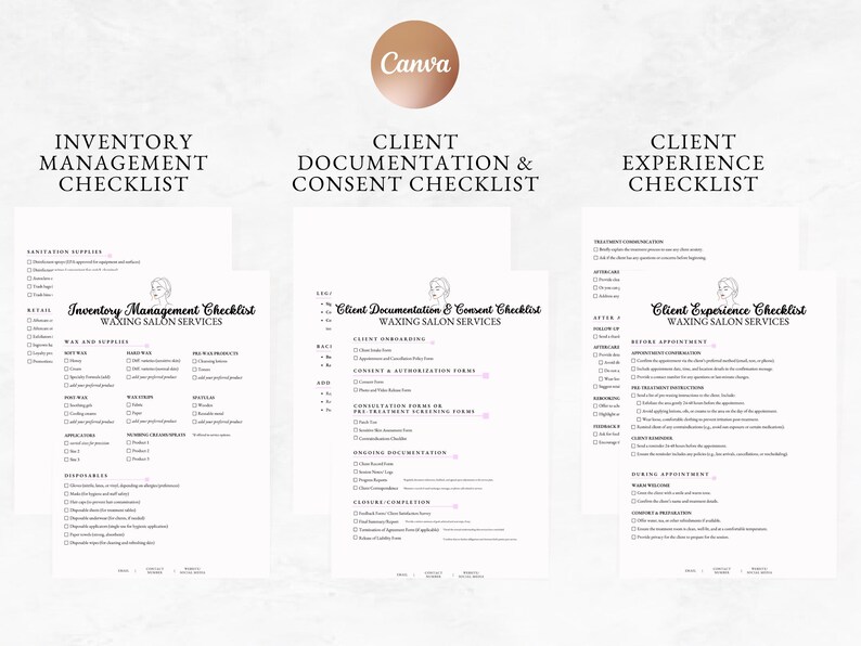 Printable Waxing Salon Checklist Bundle Editable Esthetician Templates ...