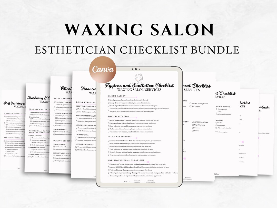 Printable Waxing Salon Checklist Bundle Editable Esthetician Templates ...