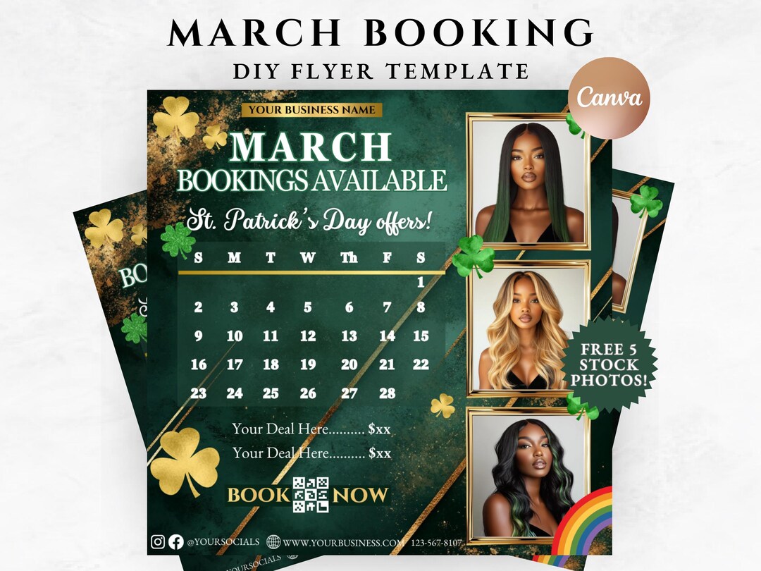 March Booking Flyer St Patrick’s Day Flyer Editable Hair Flyer Makeup ...
